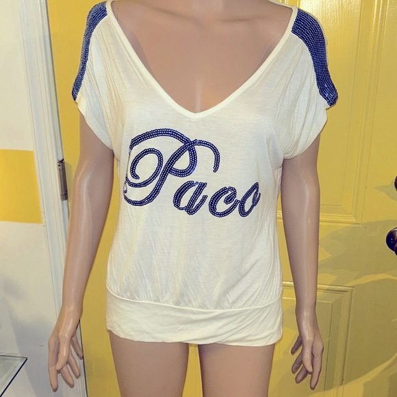 Paco | Tops | Paco Short Sleeve Shirt Old School Royal Blue And White ...